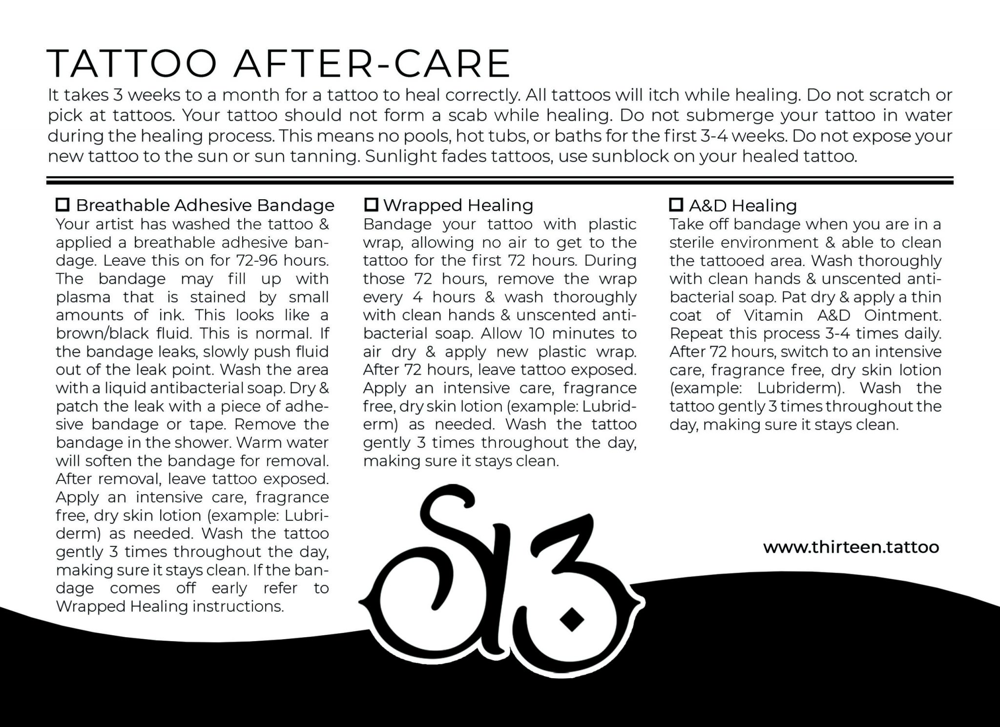 Aftercare - Studio 13 Tattoo